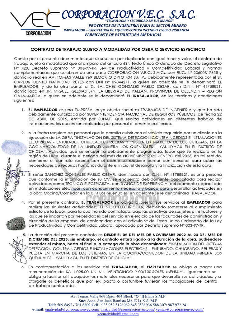 CONTRATO | PDF | Derecho laboral | Economias