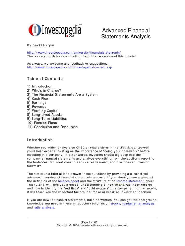 Advanced Financial Statements Analysis | PDF | Finance & Money Management