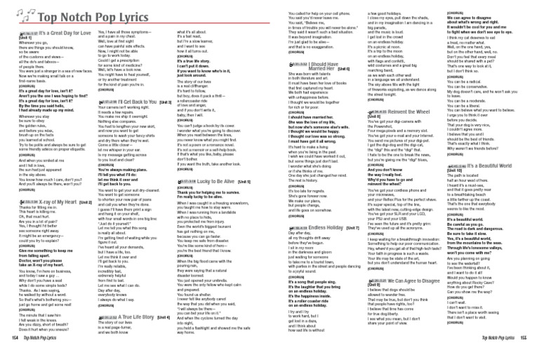 Top Notch Pop Song Lyrics Collection | PDF