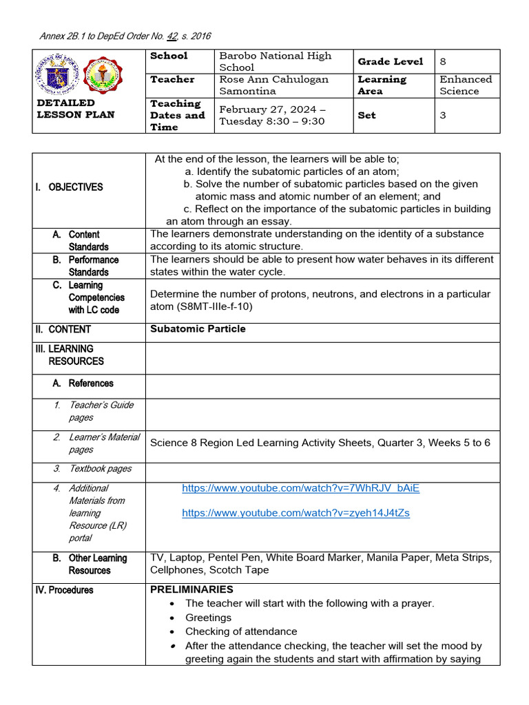 Lesson Plan | PDF | Atomic Nucleus | Atoms