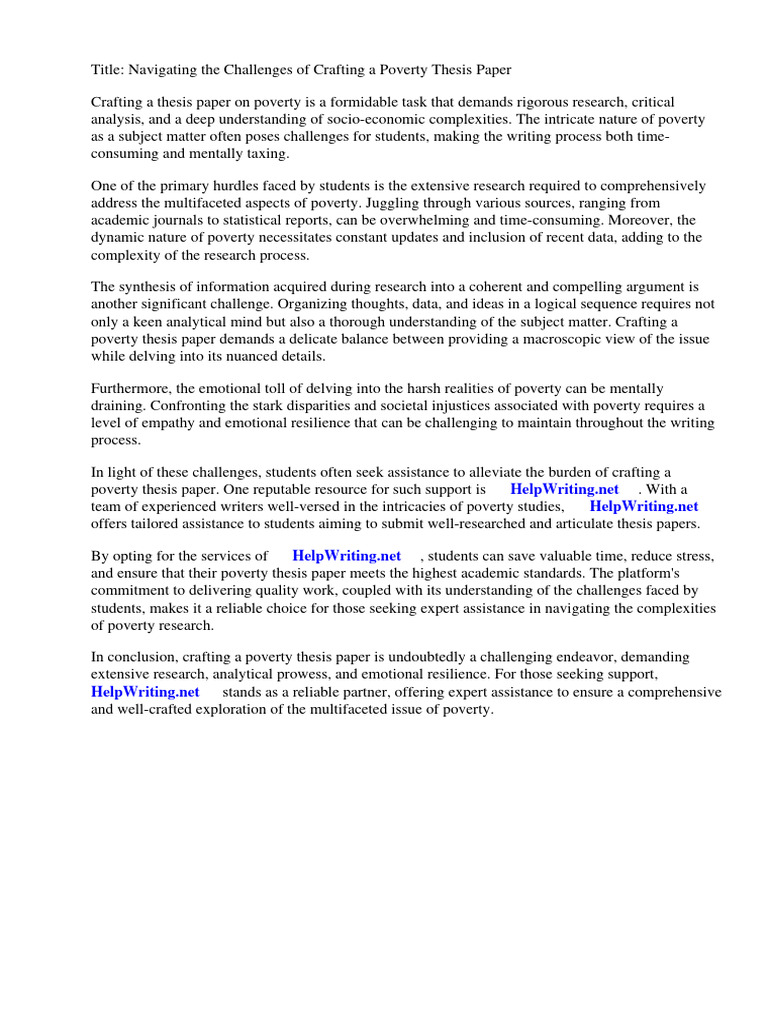 Poverty Thesis Paper | PDF | Poverty | Poverty & Homelessness