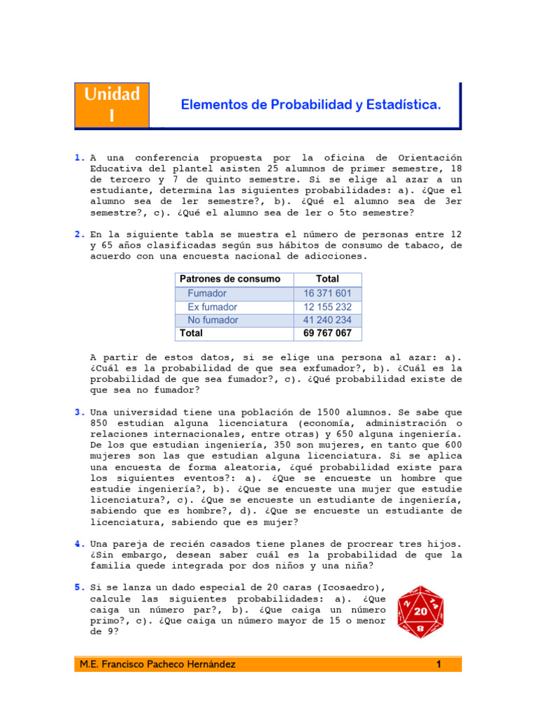 Problemario PyE U1 | PDF | Probabilidad