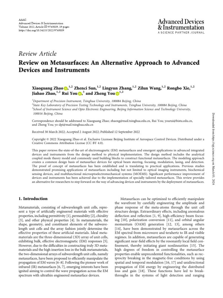 Review Article: Review On Metasurfaces: An Alternative Approach To ...