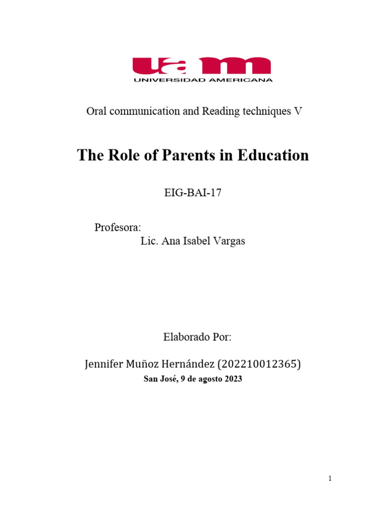 Parents' Essential Role in Education | PDF | Learning | Homework