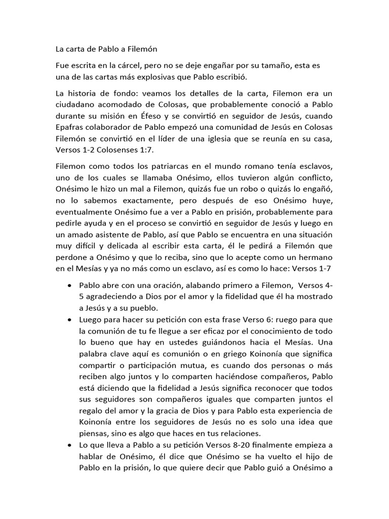 Carta de Pablo A Filemon | PDF | Epístola a Filemón | Pablo el apóstol