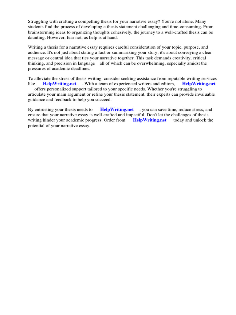 Thesis Examples For A Narrative Essay | PDF | Essays | Narrative