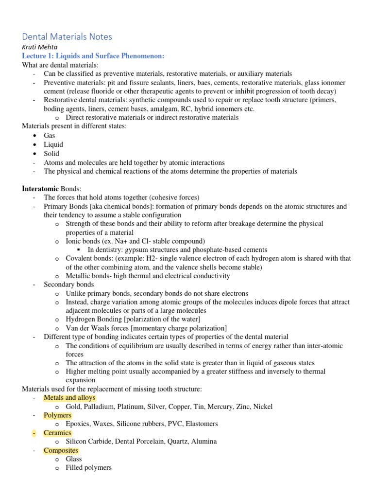 Dental Materials Notes | PDF | Deformation (Engineering) | Fracture ...