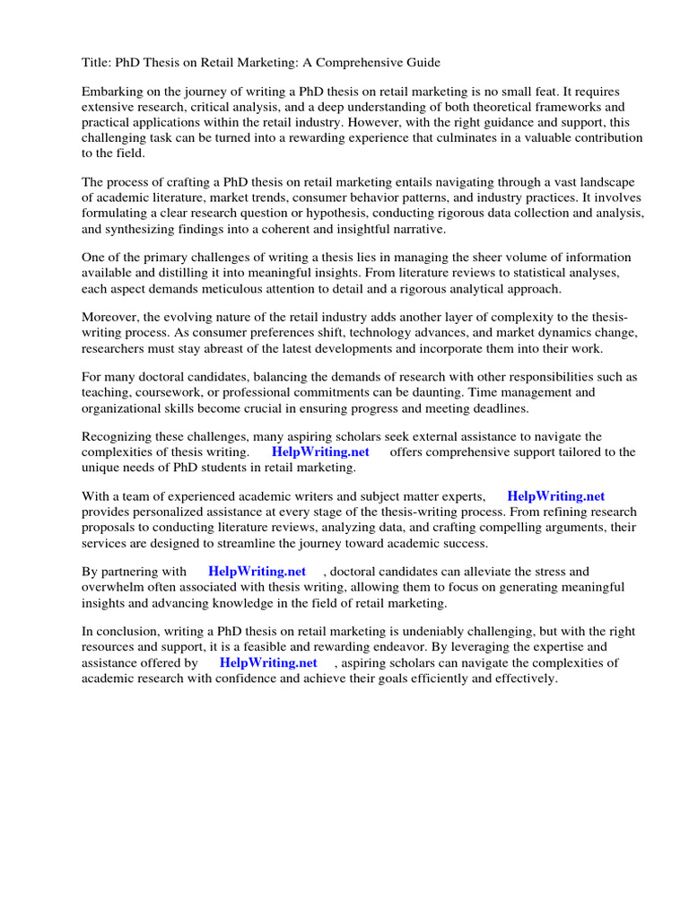 PHD Thesis On Retail Marketing PDF | PDF | Marketing | Thesis