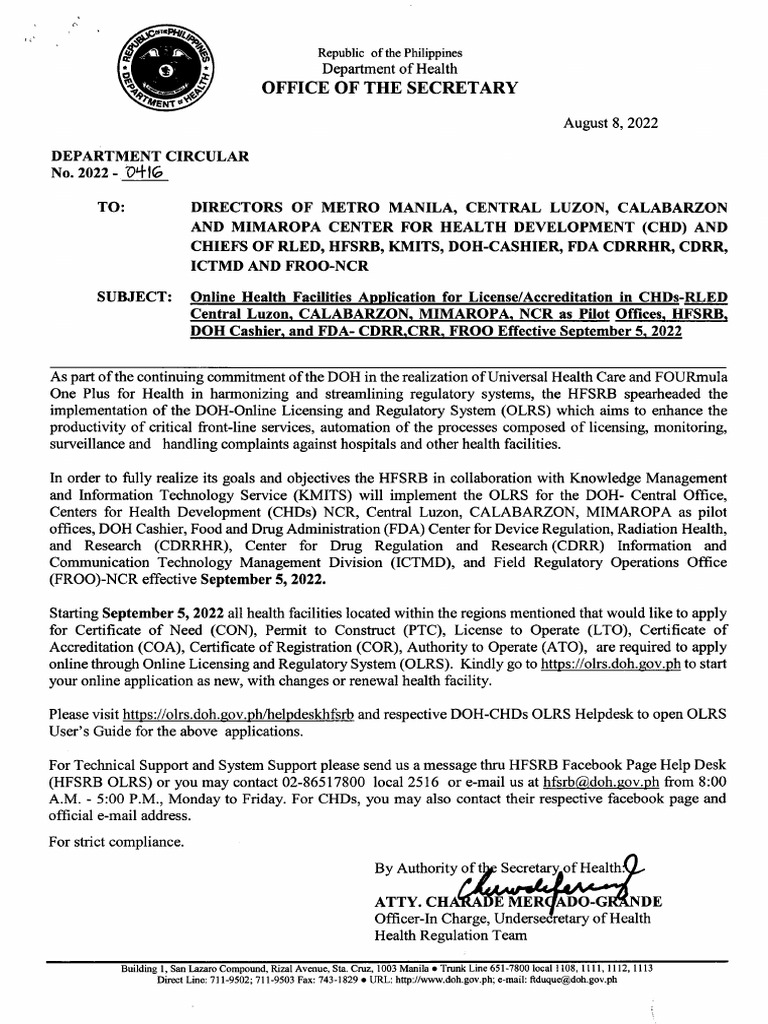 Dept Circular No. 2022-0416 | PDF | Metro Manila | Food And Drug Administration