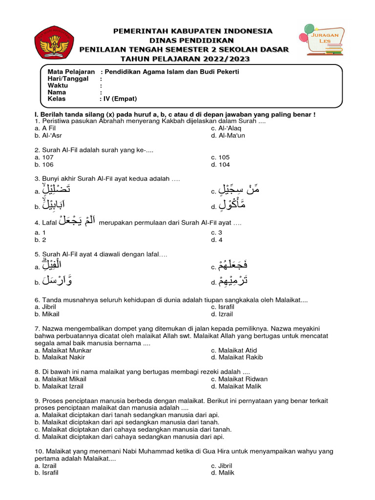 Soal PTS PAI Kelas 4 Semester 2 | PDF