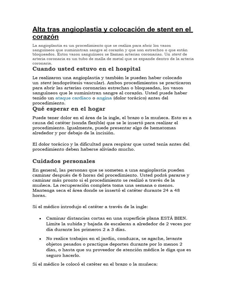 Colocación de Stent en El Corazón | PDF | Stent | Infarto de miocardio