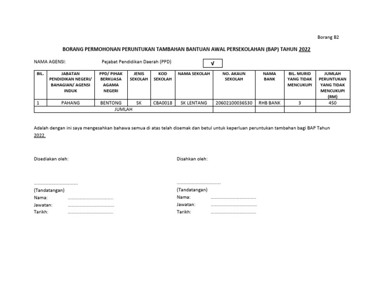 Borang B2 Peruntukan Tambahan Pdf