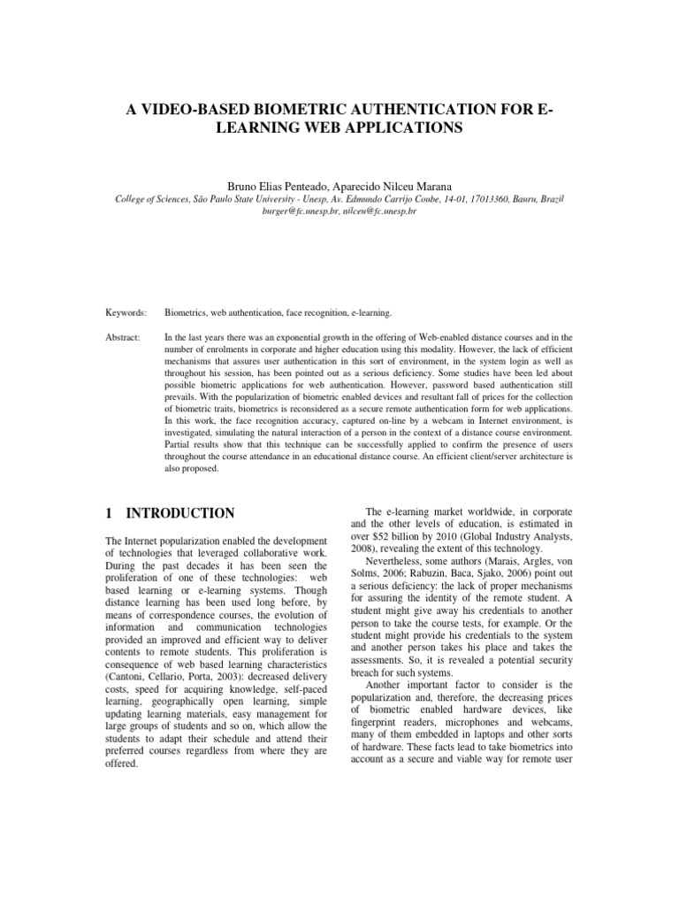 A Video Based Biometric Authentication F | PDF | Biometrics | World ...