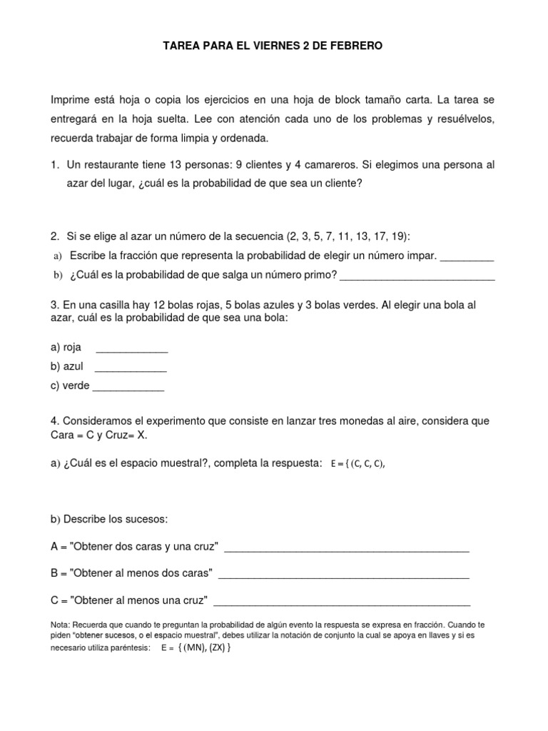 Tarea para Viernes 2 de Febrero - Probabilidad | PDF
