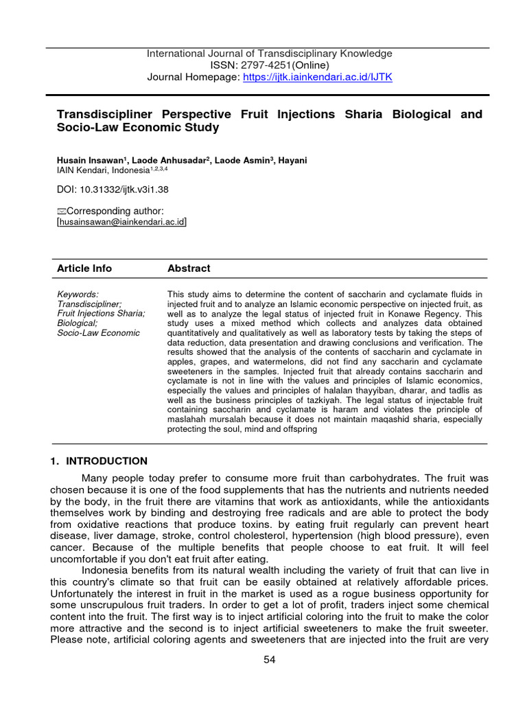 2022 - Transdiscipliner Perspective Fruit Injections Sharia Biological ...