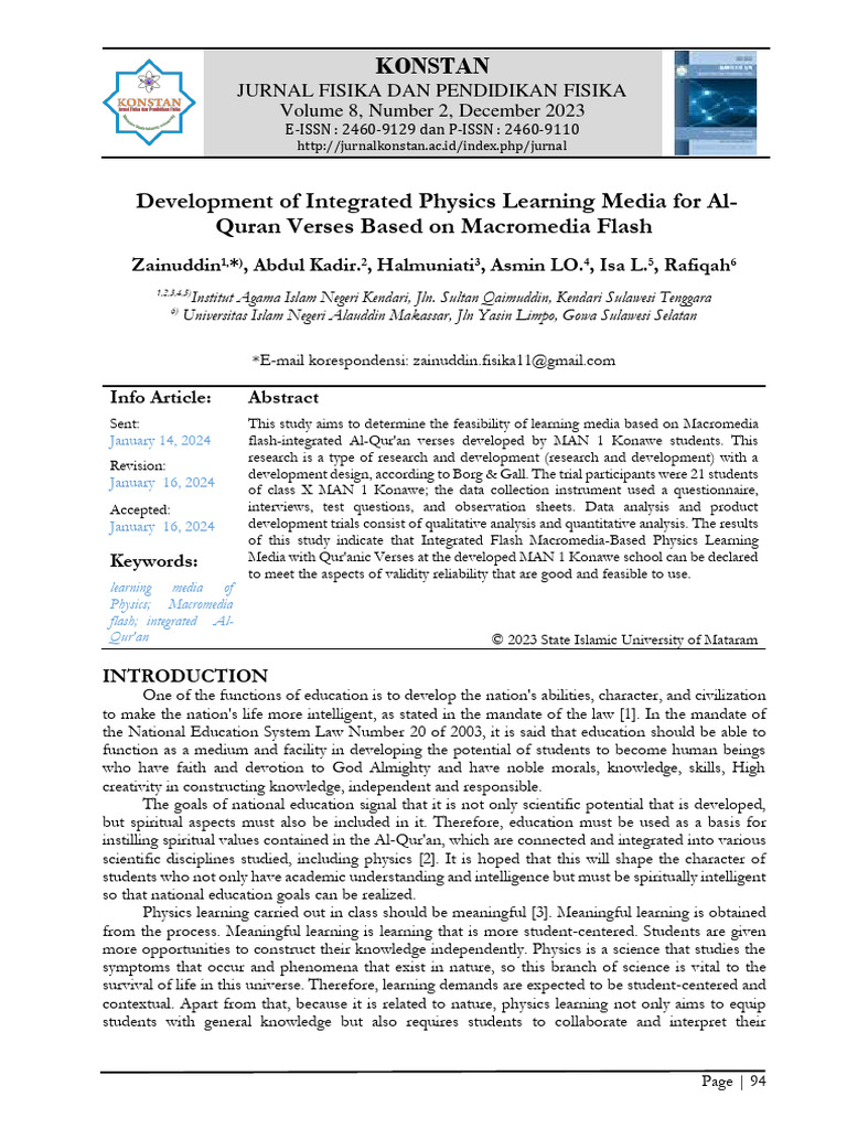 2023 - Development of Integrated Physics Learning Media For Al-Quran Verses Based On Macromedia ...