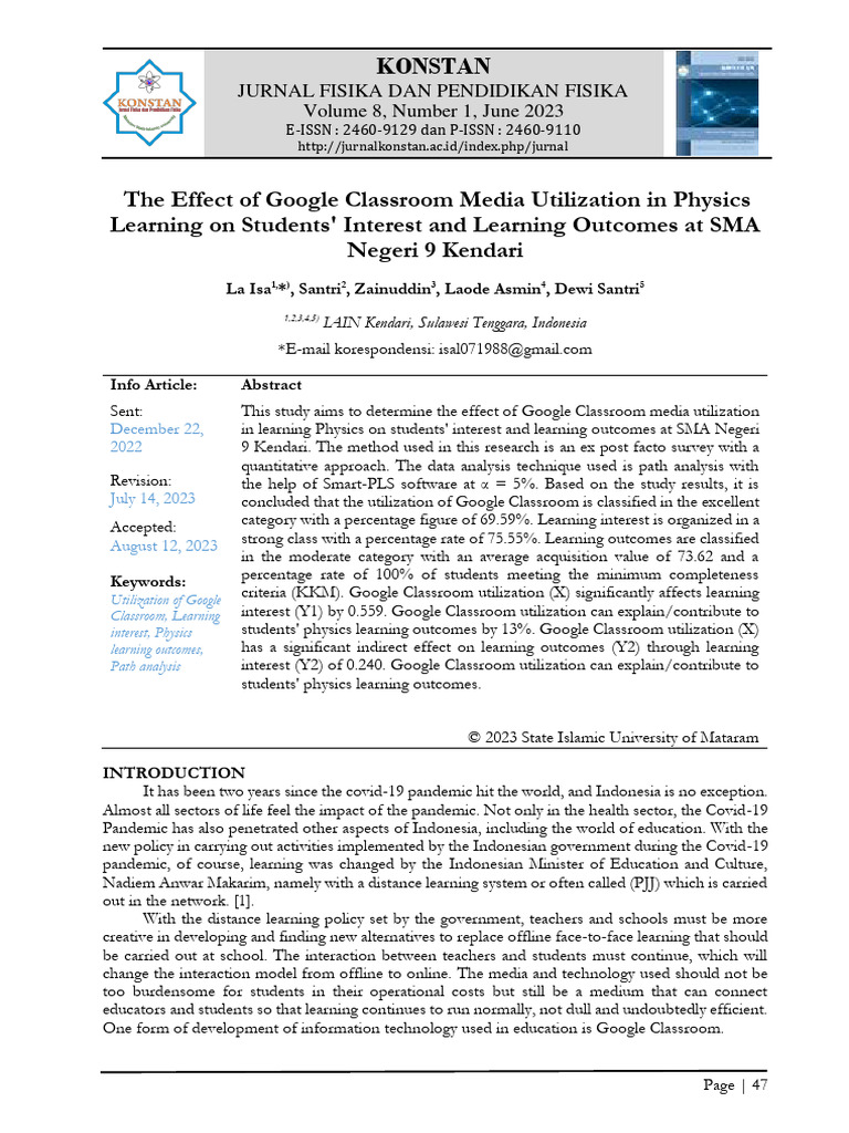 2023_The Effect of Google Classroom Media Utilization in Physics Learning on Students' Interest ...