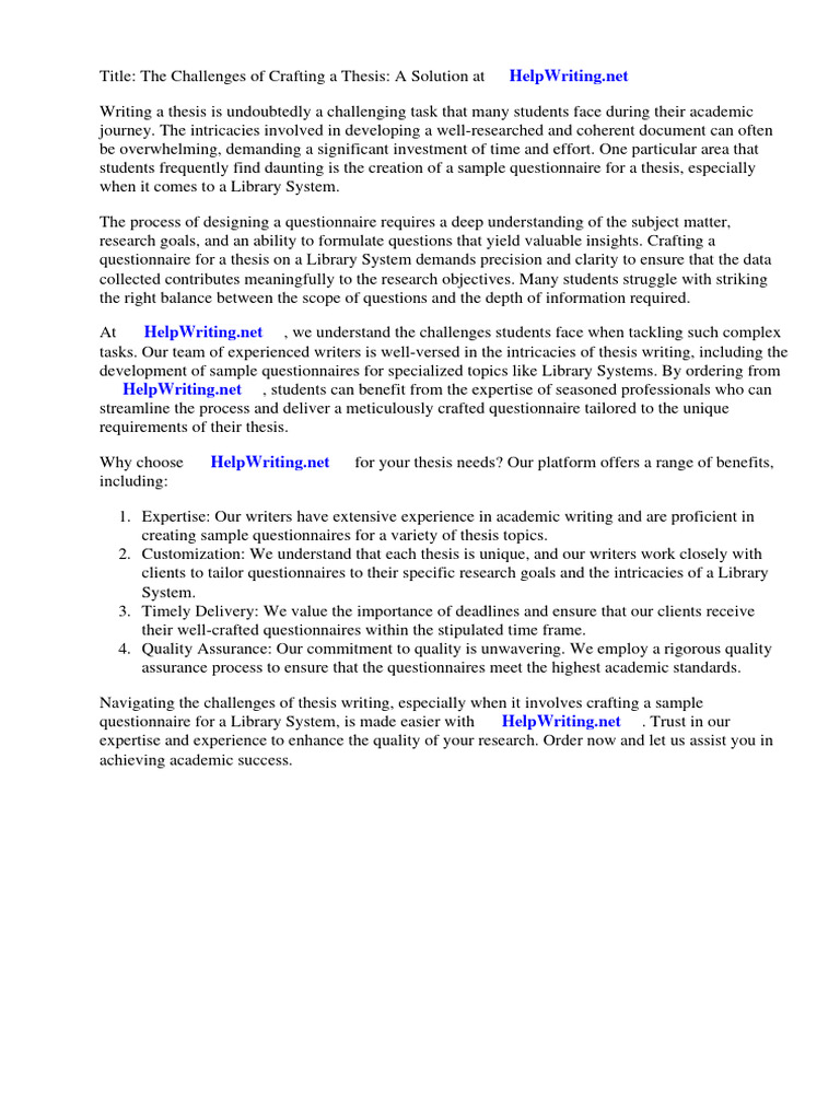 Thesis Questionnaire Solutions for Libraries | PDF | Survey Methodology | Questionnaire