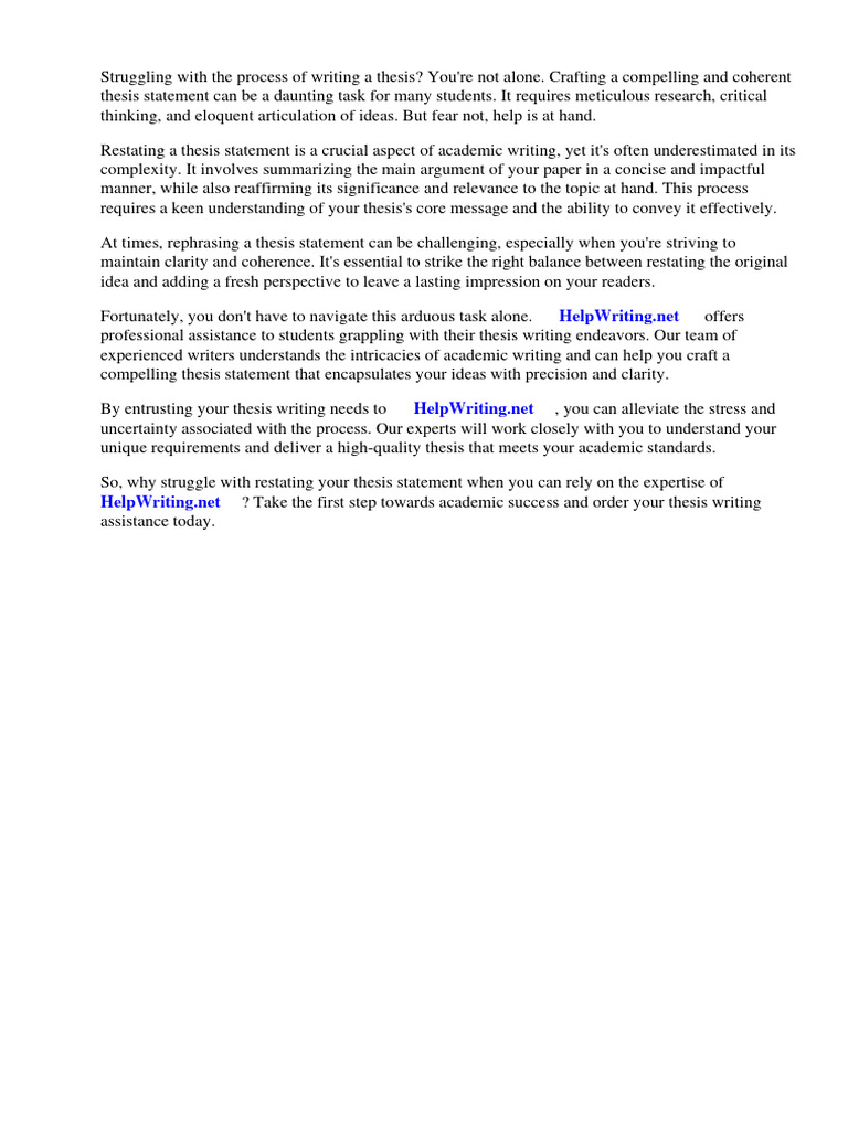 How Do You Restate A Thesis Statement | PDF | Essays | Thesis