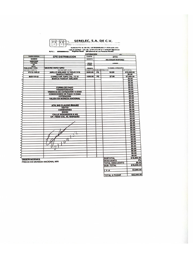 Cotización Serelec | PDF