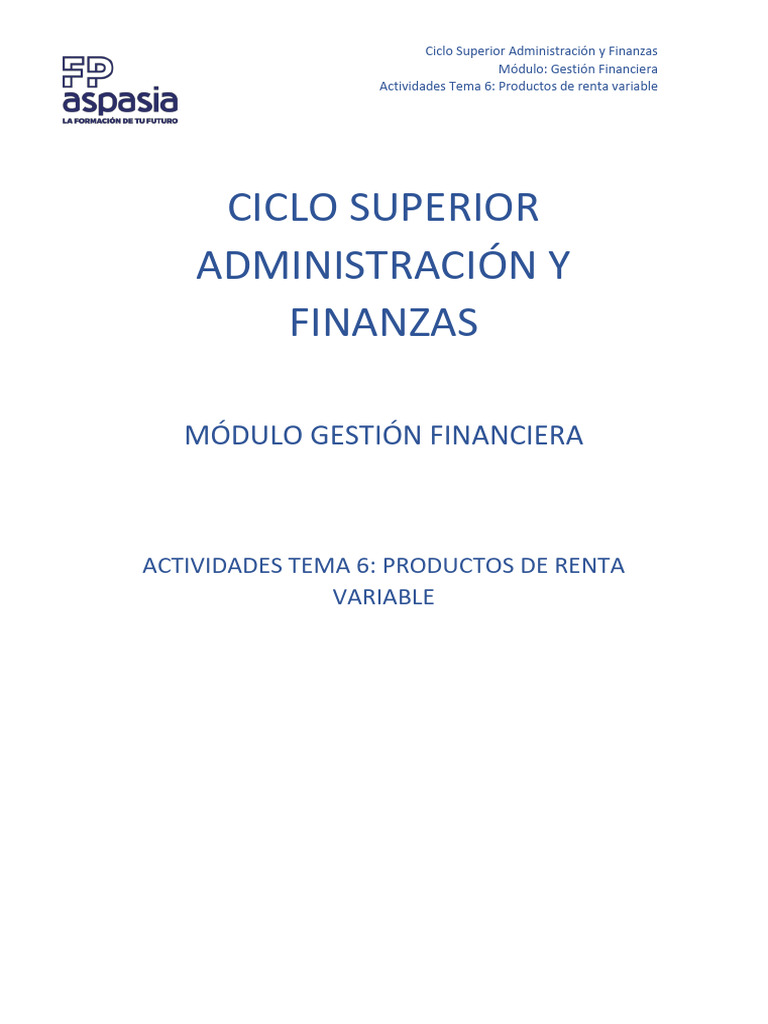 Actividades Tema 6 - Productos de Renta Variable | PDF | Compartir (Finanzas) | Economias