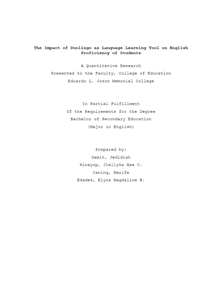 The Impact of Duolingo As Language Learning Tool On English Proficiency ...