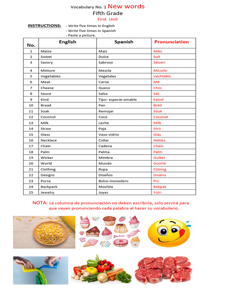 Vocabulario No. 1 NEW WORDS | PDF