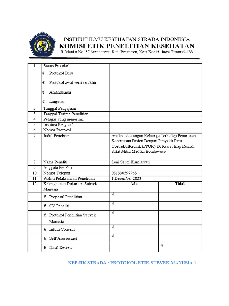 1-6 Berkas Protokol Uji Etik Penelitian Kesehatan Subyek Manusia | PDF