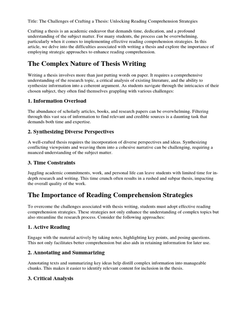 Thesis Reading Comprehension Strategies | PDF | Reading Comprehension | Learning