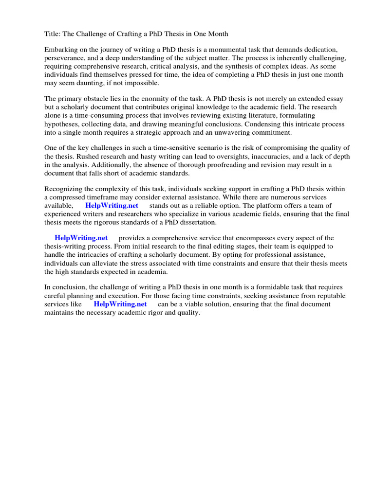 How To Write PHD Thesis in One Month | PDF | Thesis | Doctor Of Philosophy