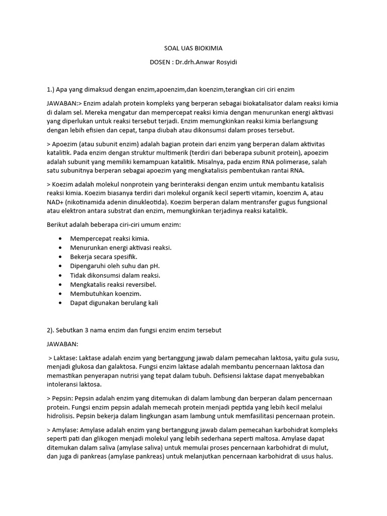 Soal Uas Biokimia | PDF