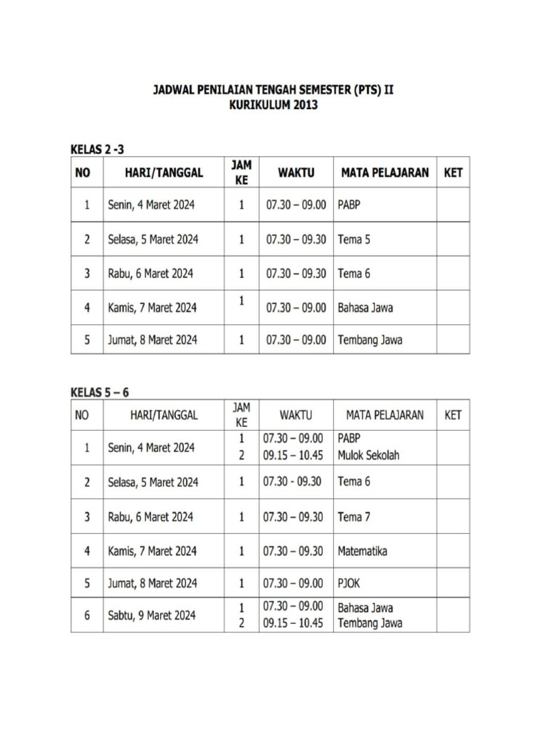 JADWAL PTS 2 2024 | PDF