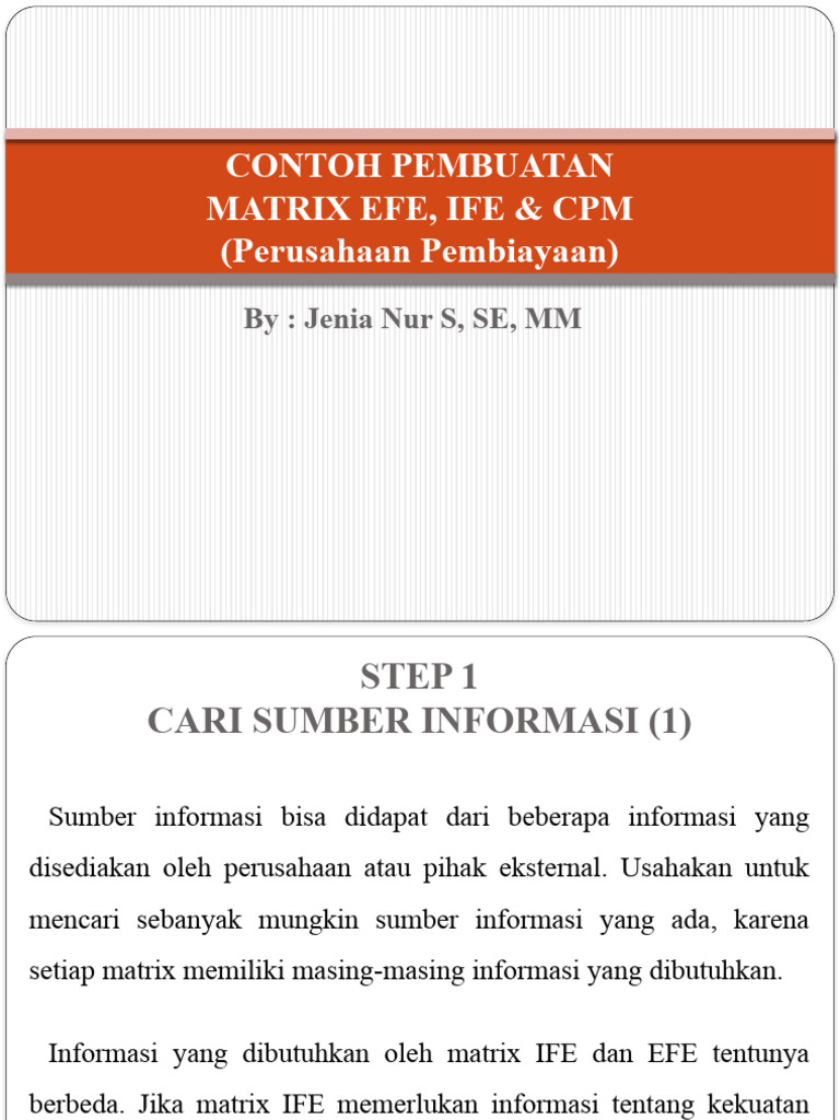 Contoh Pembuatan Matrix EFE, IFE Dan CPM | PDF