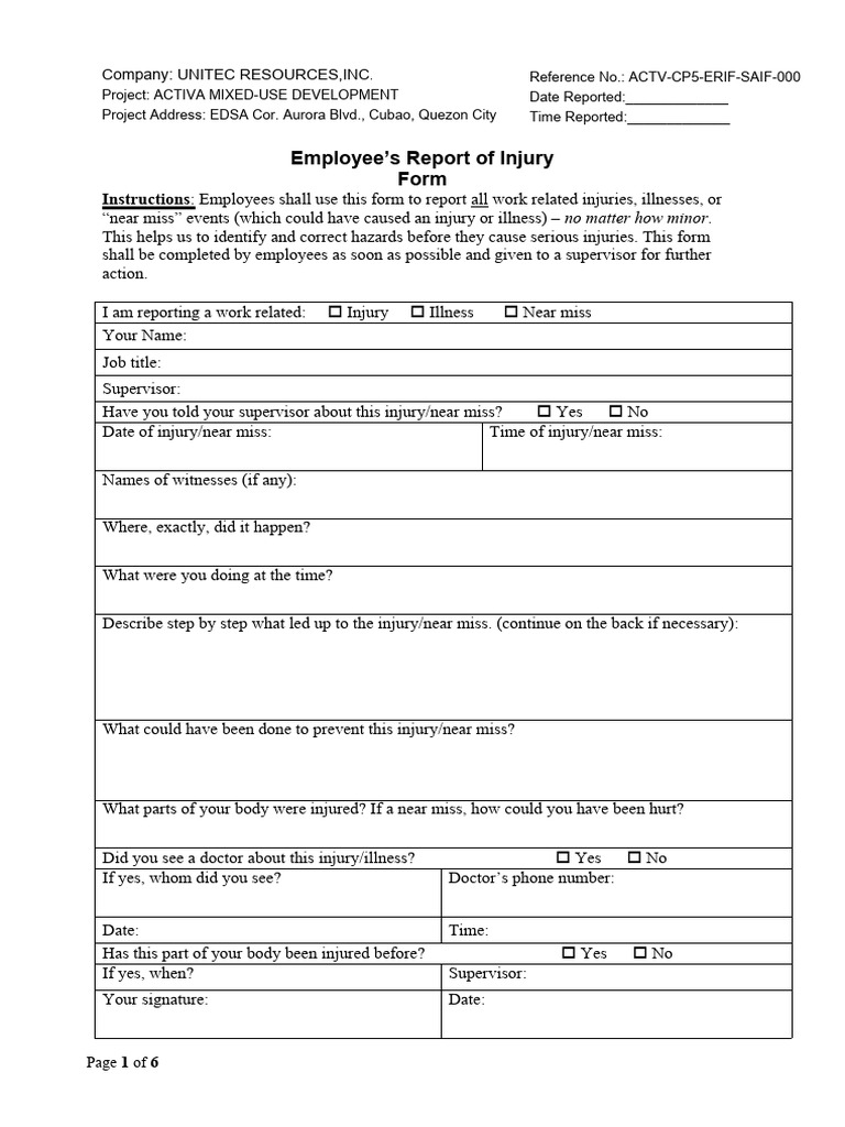 Employee Injury Reporting Procedures | PDF | Personal Protective ...
