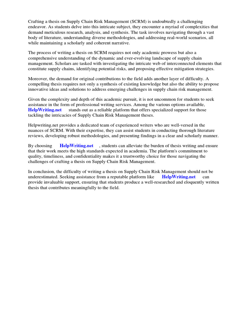 Thesis On Supply Chain Risk Management PDF | PDF
