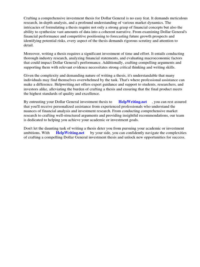 Dollar General Investment Thesis Guide | PDF | Investing | Valuation (Finance)