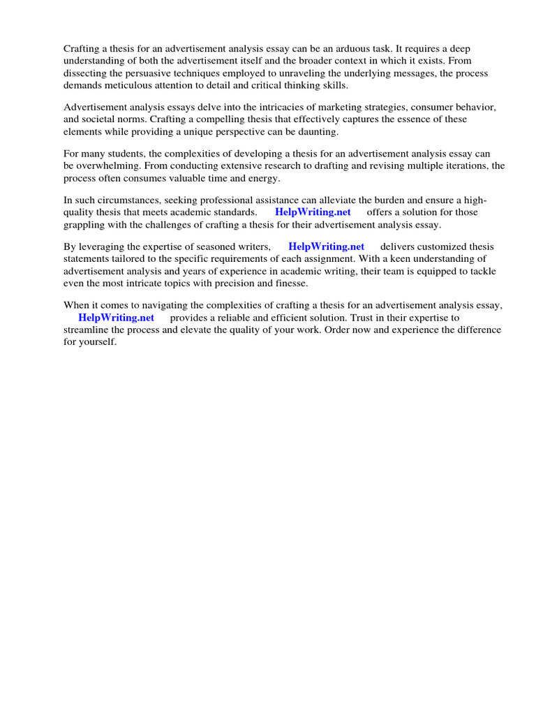 Advertisement Analysis Essay Thesis | PDF | Advertising | Television ...