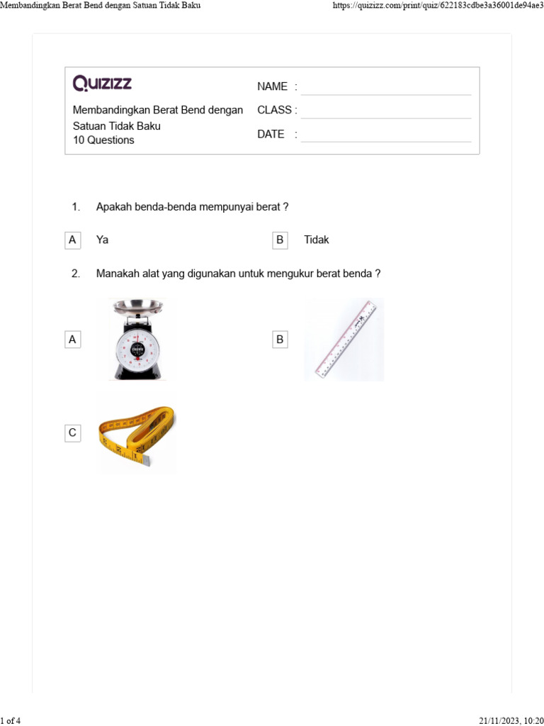 Membandingkan Berat Bend Dengan Satuan Tidak Baku | PDF