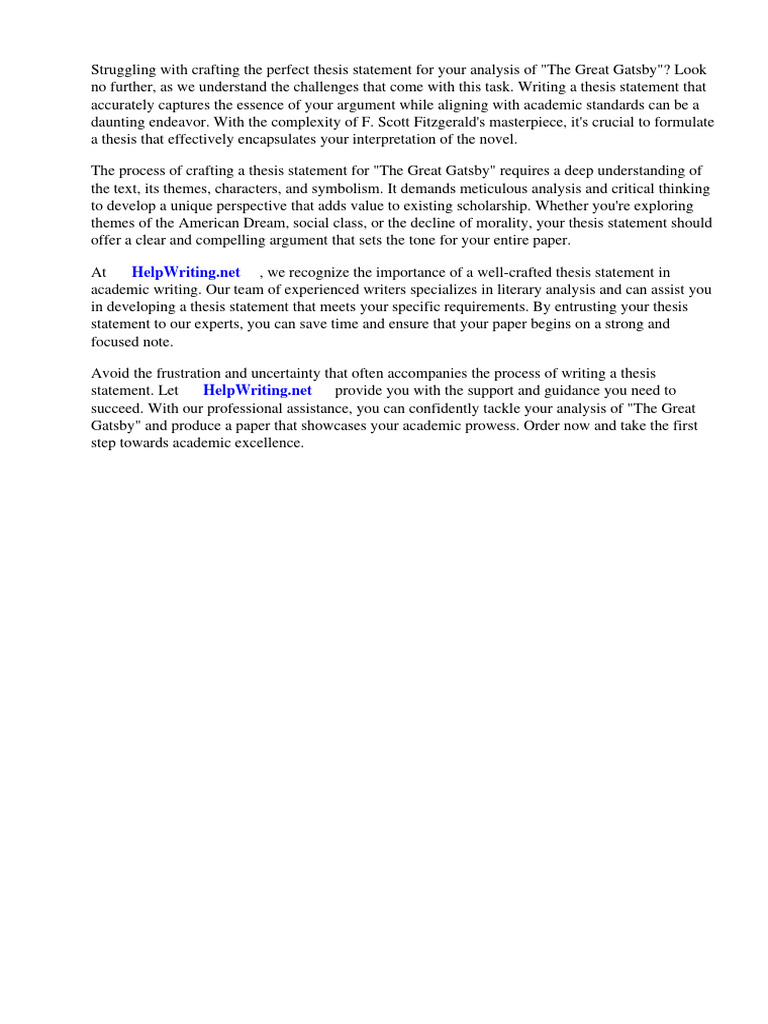 Thesis Statement For The Great Gatsby | PDF | The Great Gatsby | Essays