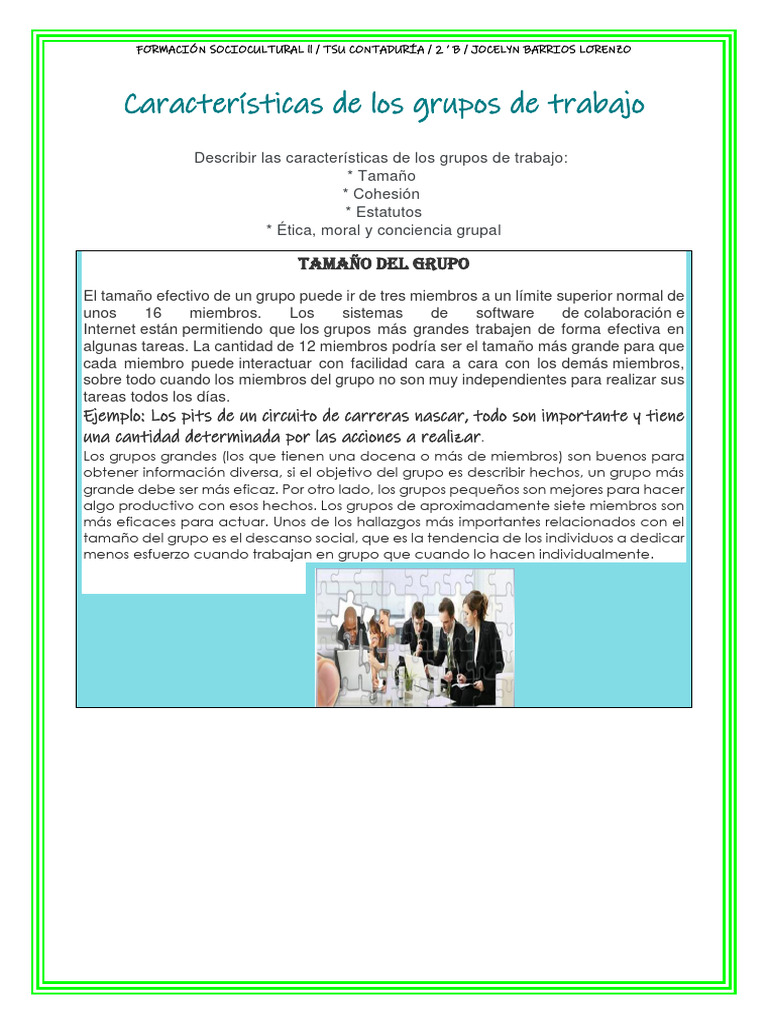 Características de Los Grupos de Trabajo YOSS | PDF | Crecimiento personal y profesional ...