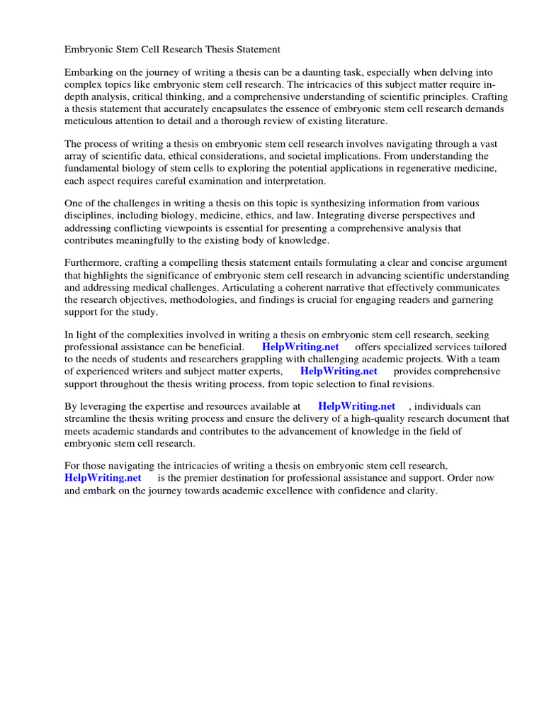 Embryonic Stem Cell Research Thesis Statement | PDF | Embryo | Stem Cell