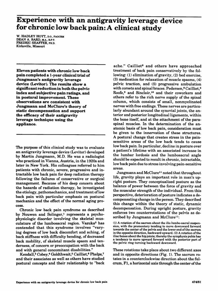 Hoyt - Antigravity Leverage Device For Low Back Pain (1981) | PDF ...