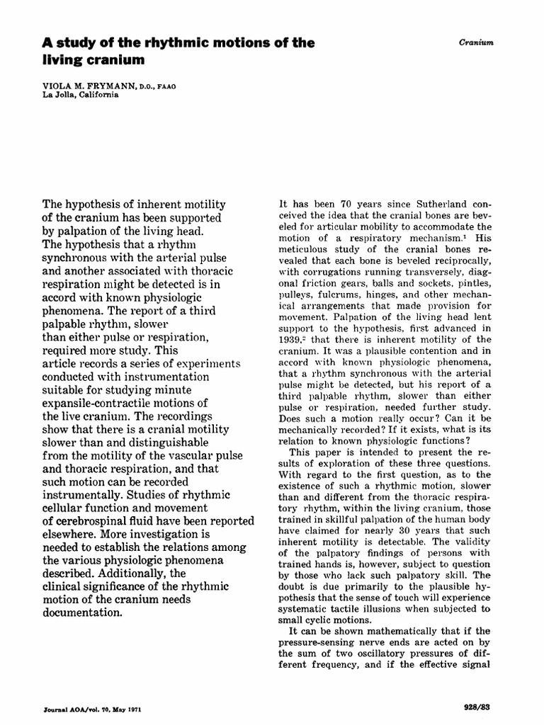 Frymann - Rhythmic Motions of The Living Cranium | PDF | Somatosensory System | Frequency