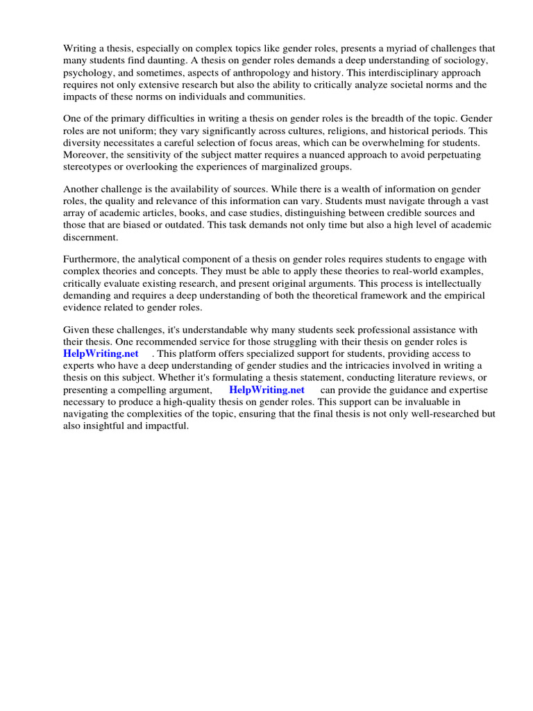 Thesis For Gender Roles Paper | PDF | Gender | Gender Studies