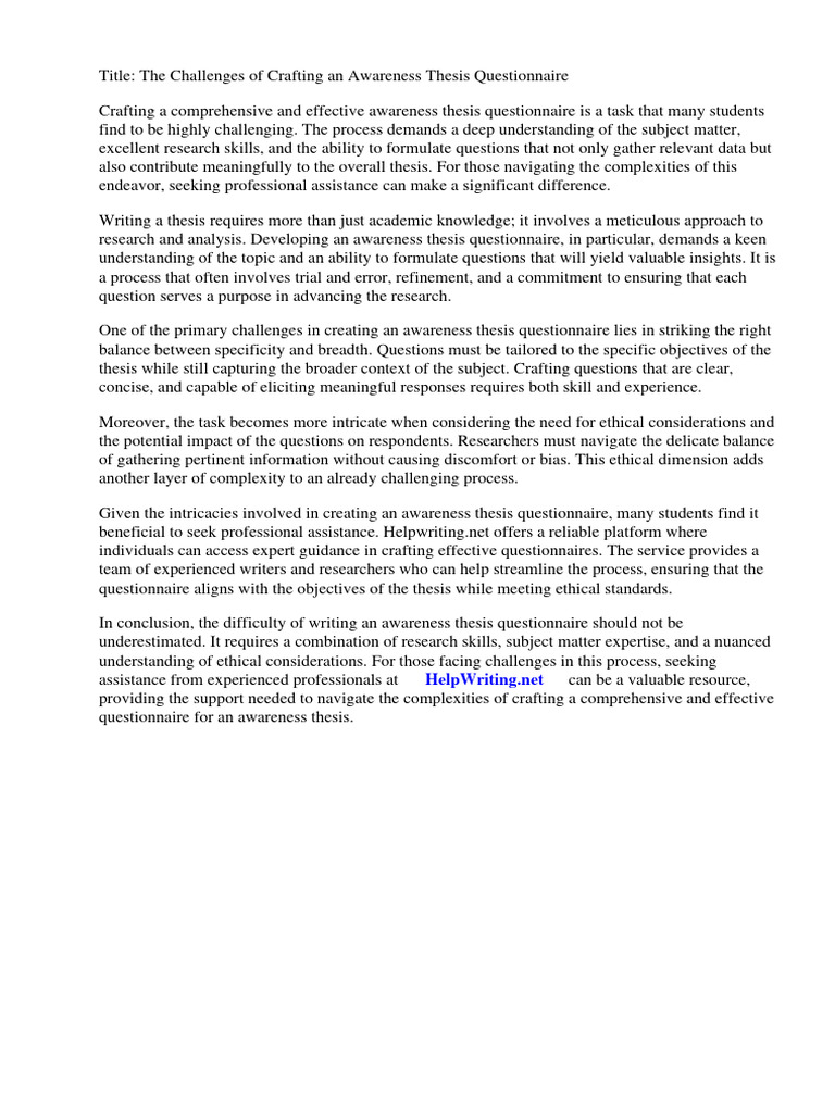 Awareness Thesis Questionnaire | PDF | Survey Methodology | Questionnaire