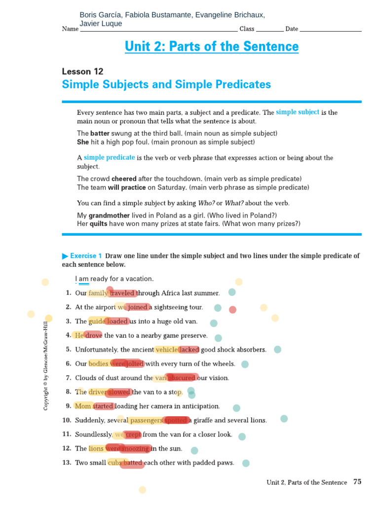 Simple and Compound Subjects & Predicates | PDF | Subject (Grammar) | Verb