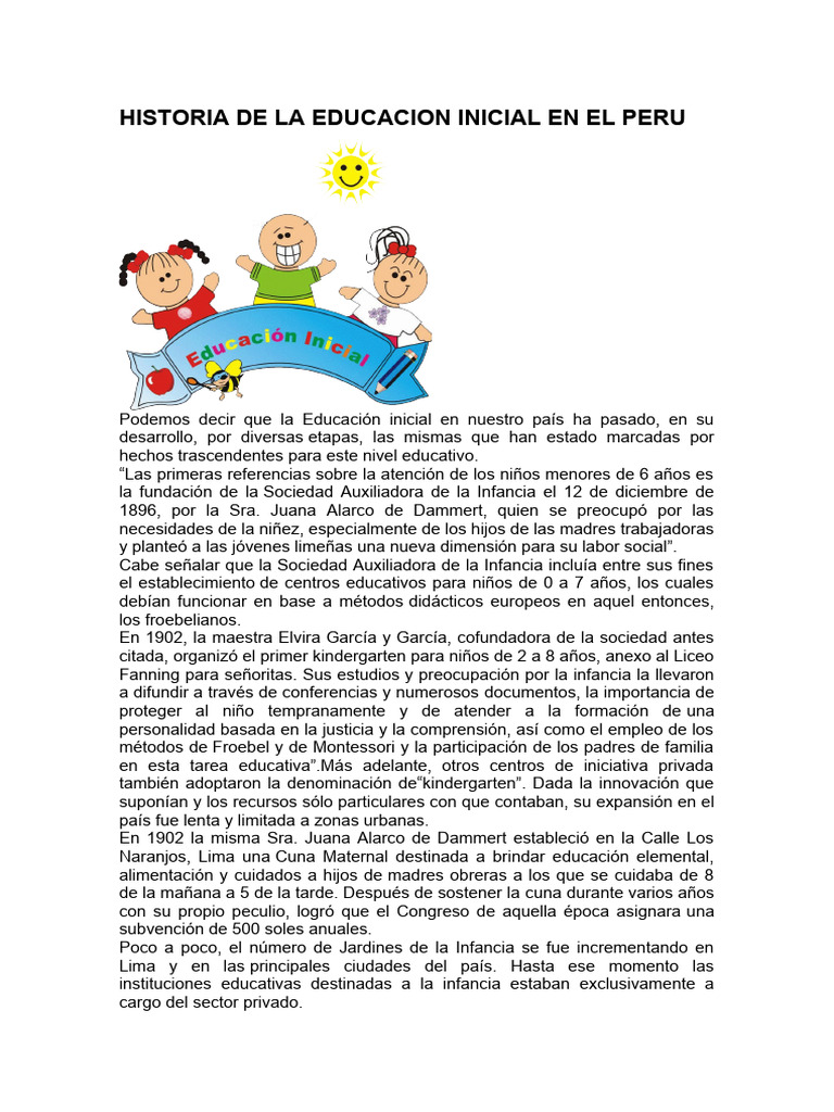 Historia de La Educacion Inicial en El Peru | PDF | Educación de la primera infancia
