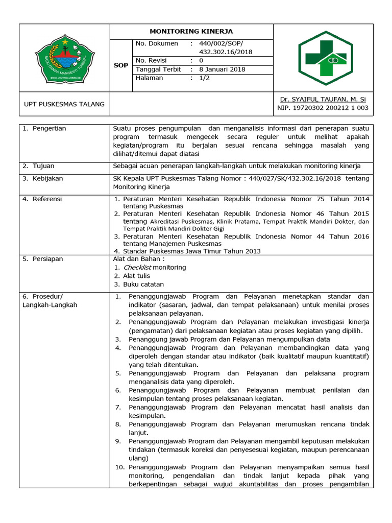 002 SOP Monitoring Kinerja | PDF | Teknologi & Rekayasa