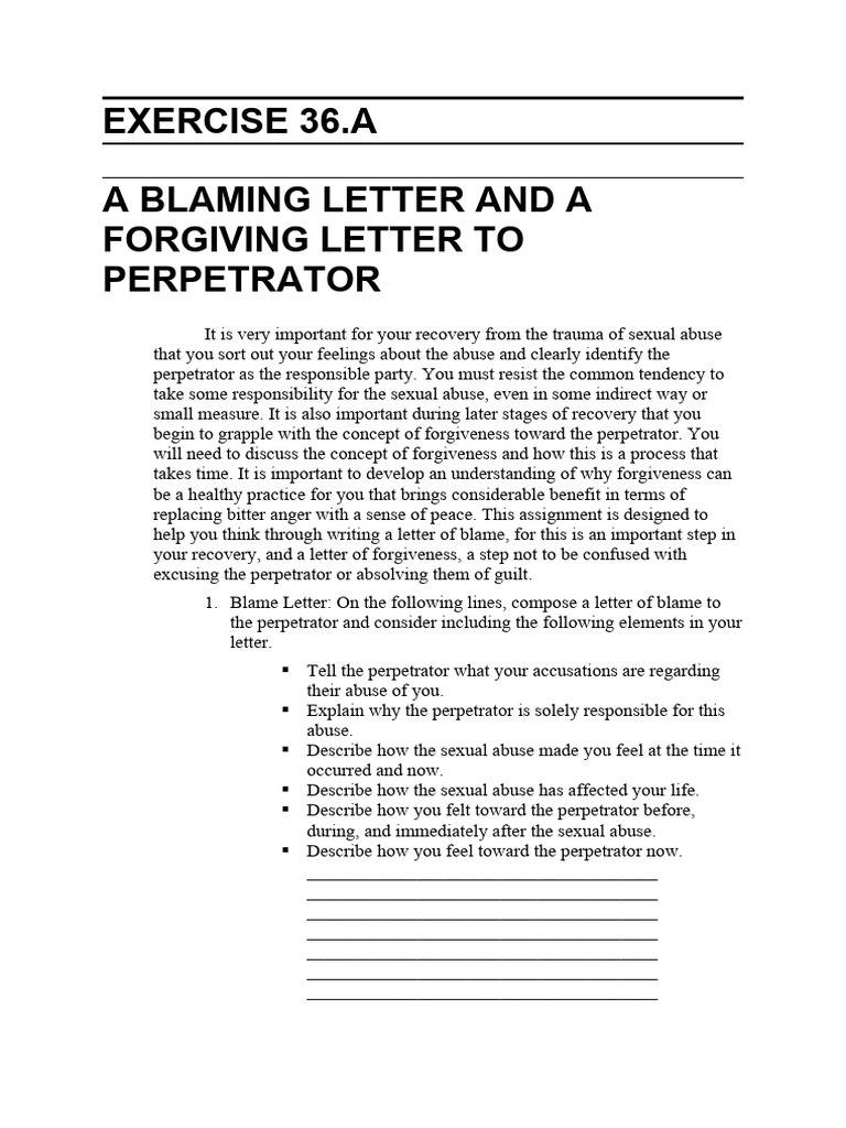 Exercise 36.a - A Blaming Letter and A Forgiving Letter To Perpetrator ...