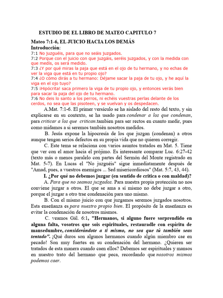 Estudio de Mateo 7: Juicio y Misericordia | PDF | Oración | Jesús